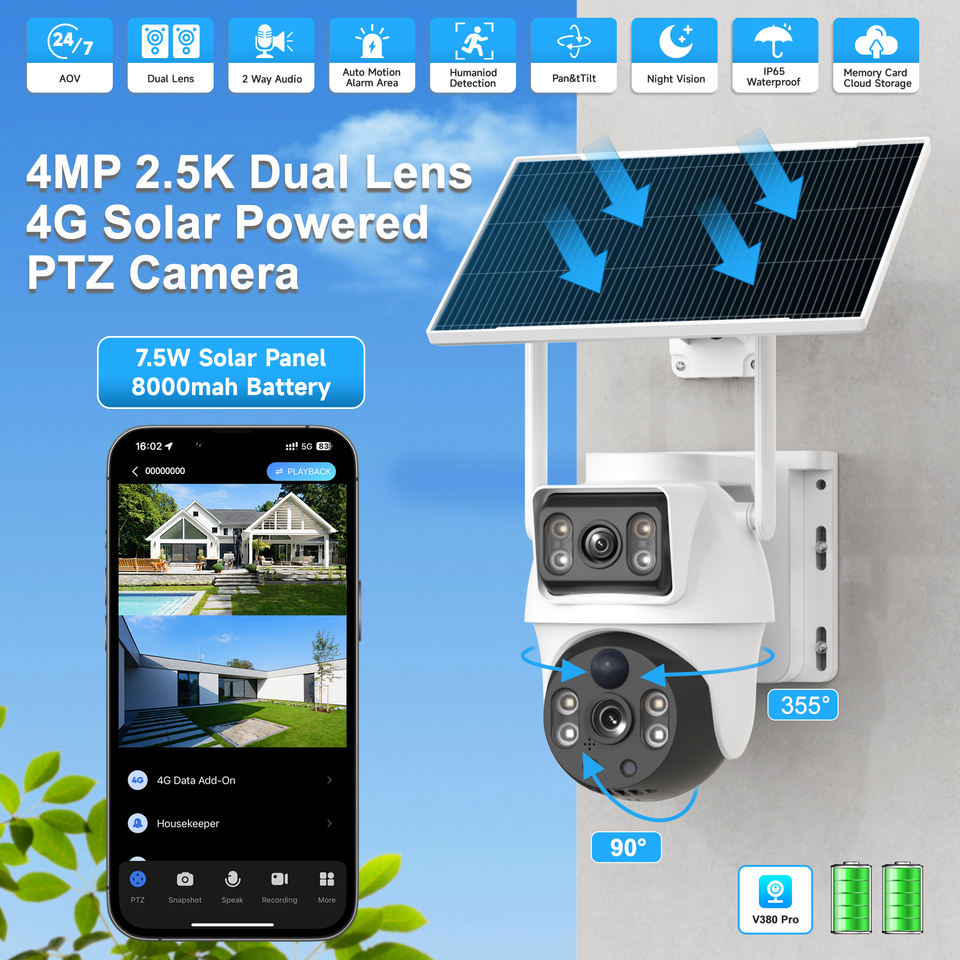 V380 V380 APP 4MP PIR Humanoid Detection Night Vision Memory Card Solar ...