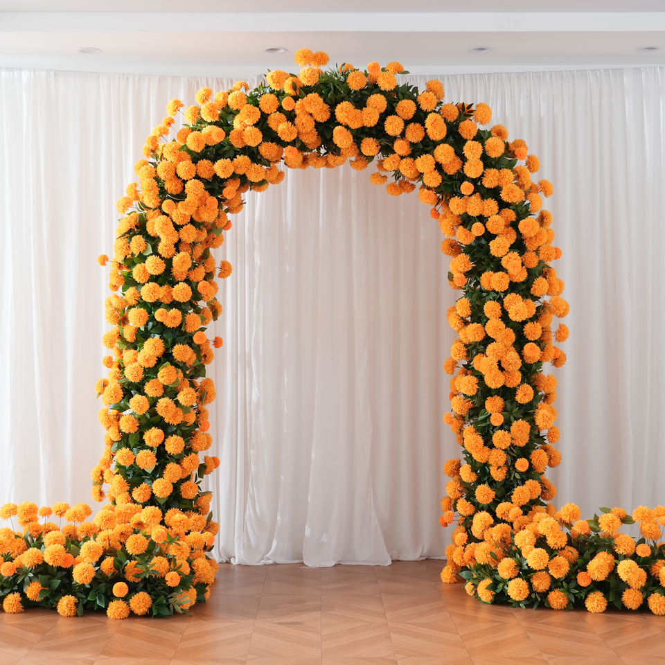 A9093 Orange Pompom Two Sides Flower Wedding Outdoor Backdrop Door Arch ...