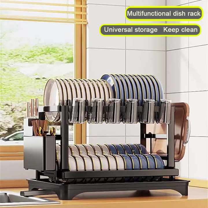 Dish Rack Kitchen Layer Dish Drainer Holder Kitchen Dish Drying Rack ...