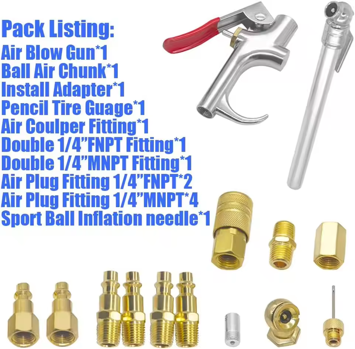 14PCS Mini Air Blow Gun Kit with Rubber Nozzle Guard & European Quick ...