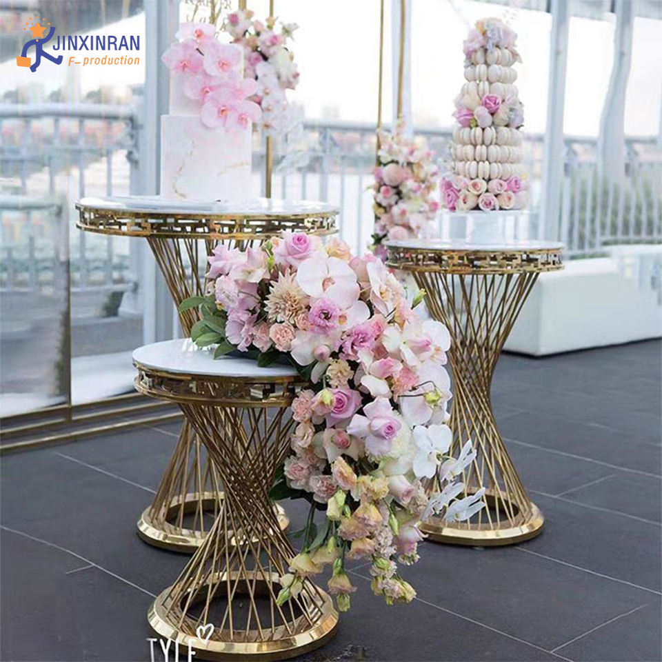 Glass Top Wedding Cake Stand - Stainless Steel Gold Luxury