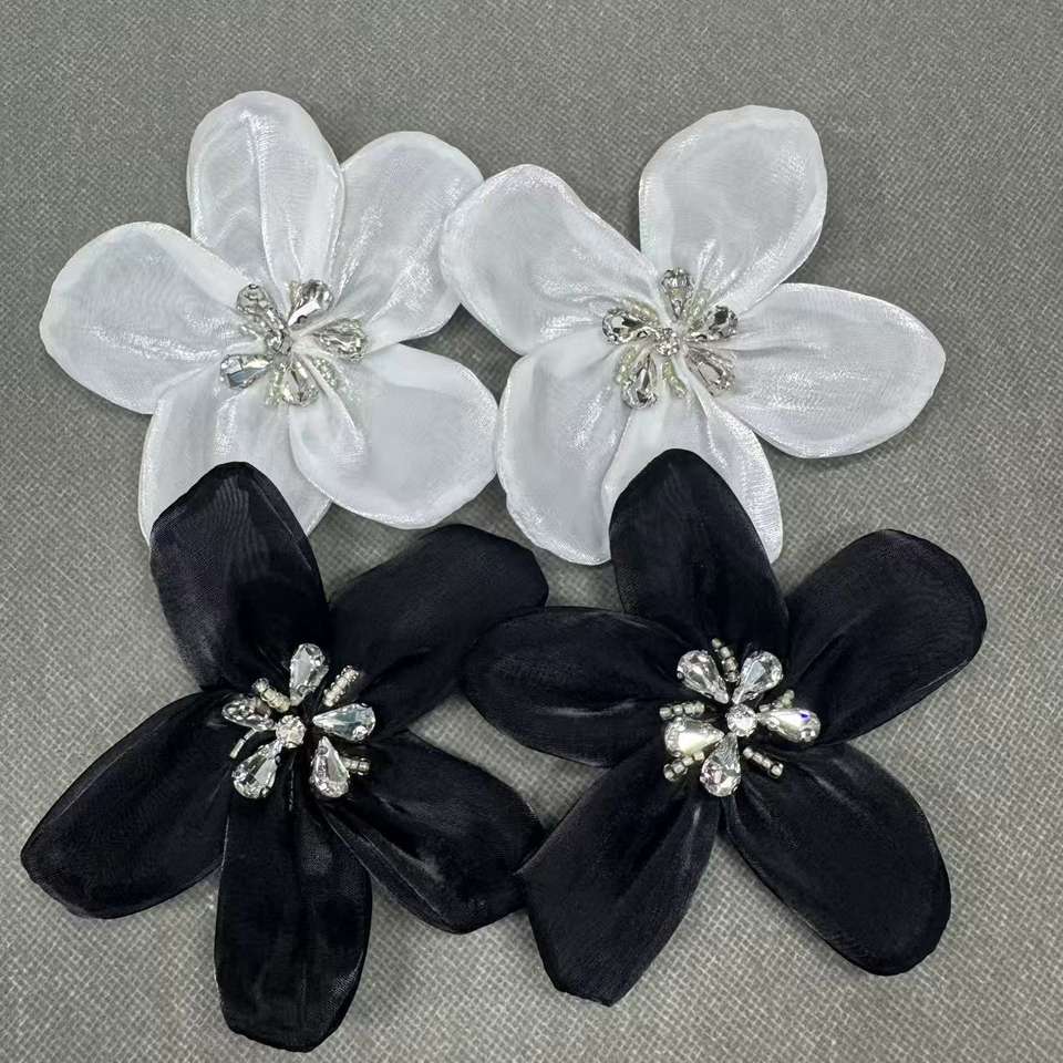 ZSY FASHION Handmade Organza rhinestone Flower 3d bead Flower Embellishment Organza Flower Trims ...