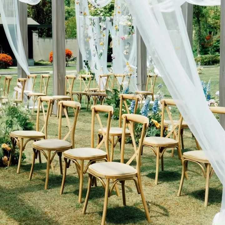 Vintage Rustic Stackable Oak Wood Cross Back Dining Chair - OEM