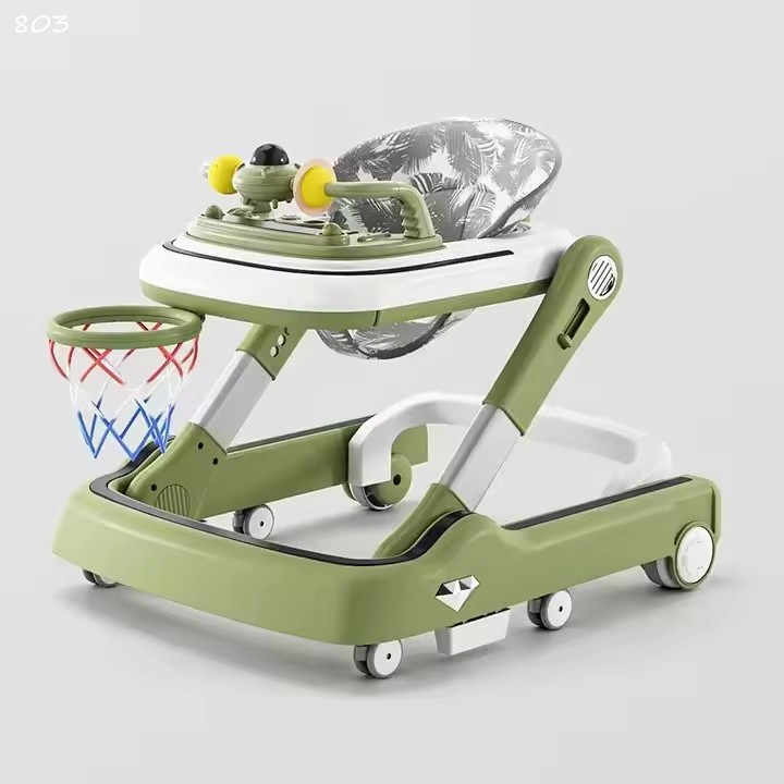 3-gear Height Adjustable Baby Walker with Wheels & Rollover Protection