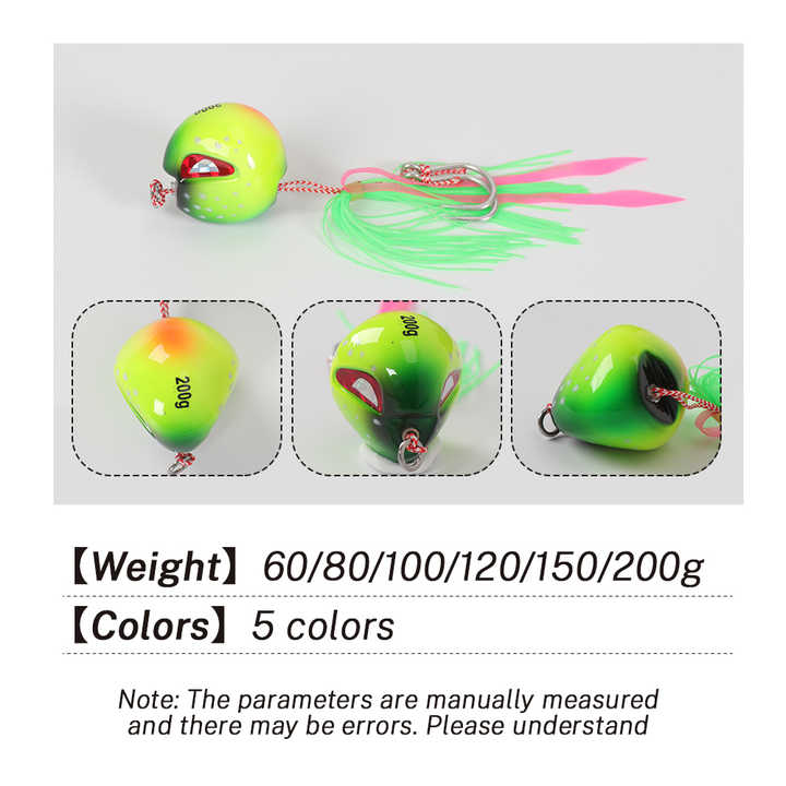 Tolure New 60g 80g 100g 120g 150g 200g Lead Round Head Fishing Lure Jig Lure Silicone Skirt ...