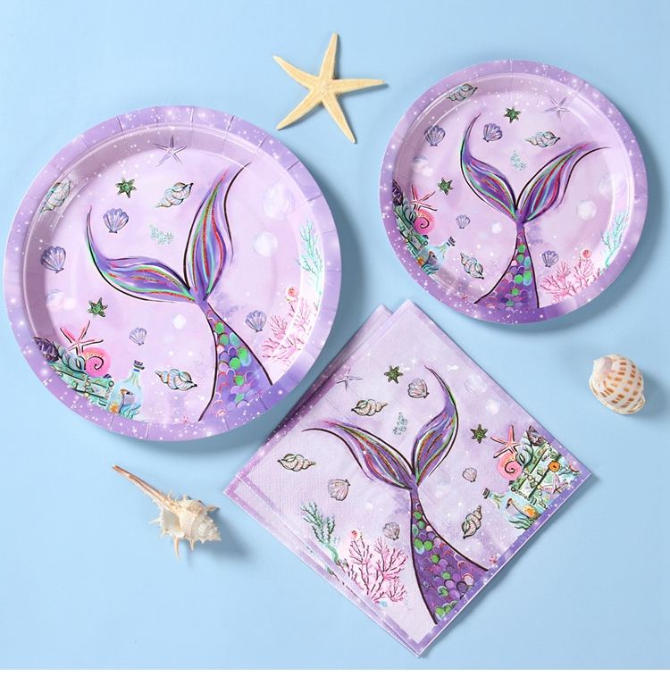24 Serves Mermaid Happy Birthday Disposable Party Paper Plates Party ...