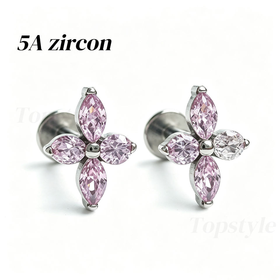 Topstyle G23 Titanium ASTM F136 Sun Flower Labret Stud 5A Cubic ...