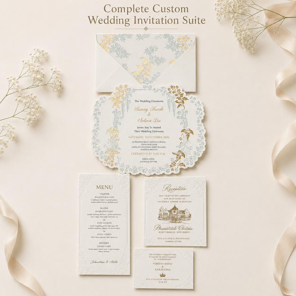 Custom Wedding Invitation Cards Premium Art Paper Gold Foil Embossed ...