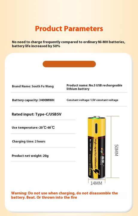 Custom 3400mAh USB Rechargeable AA Cylindrical Lithium Ion Batteries ...
