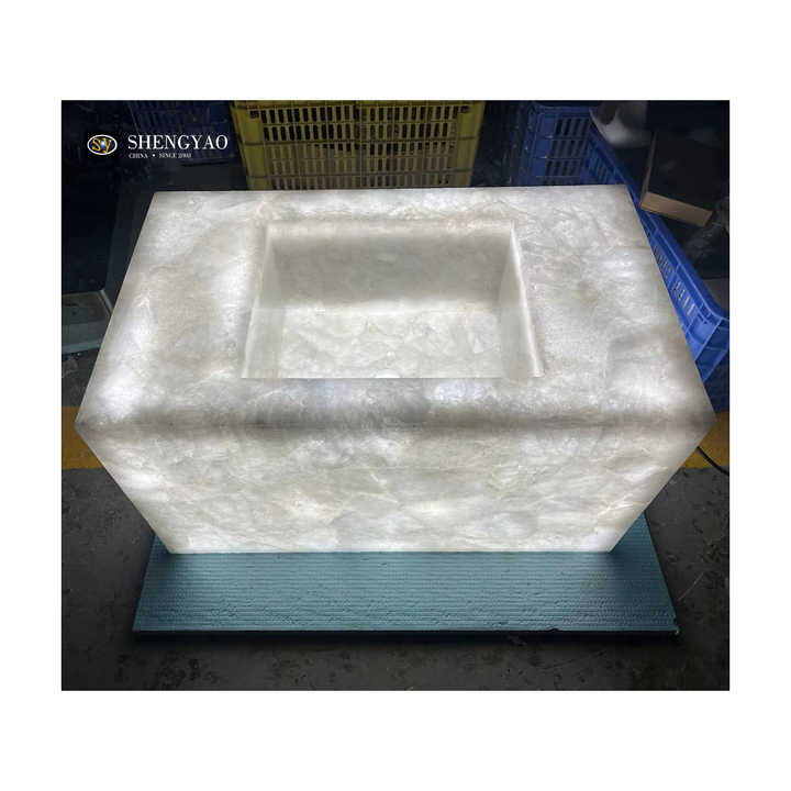 Custom Kitchen Translucent Stone Sink Backlit White Crystal Quartz ...