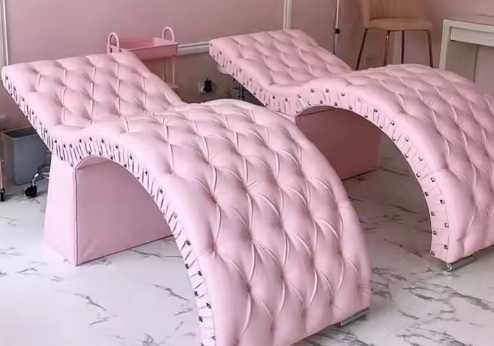 Luxury Pink Salon Beauty Bed Velvet Curved Lash Bed for Sale