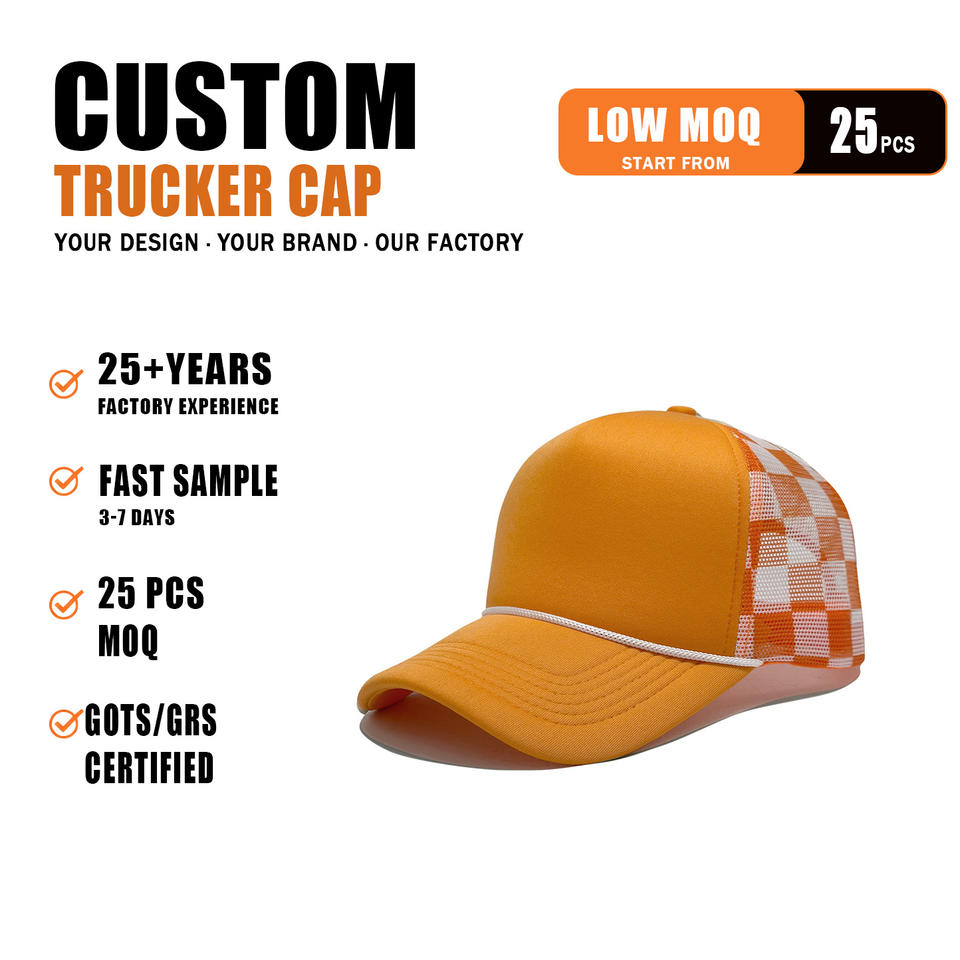 Trendy Checkerboard Mesh Custom Embroidery Logo Breathable Foam Front ...