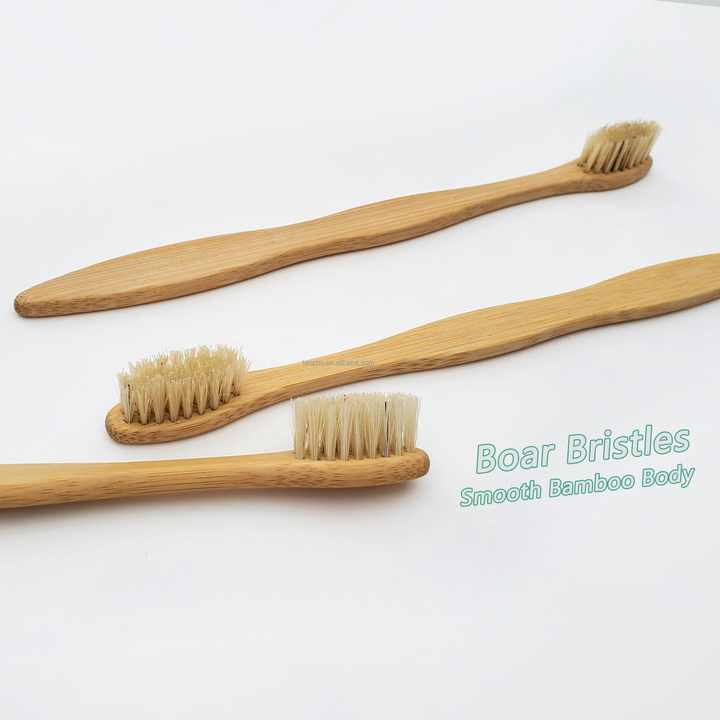 Natural Biodegradable Boar Hair Medium Bristles Bamboo Toothbrush With ...