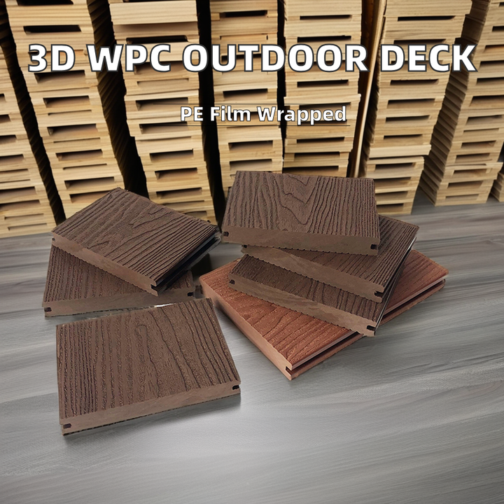 Modern 3D Solid WPC Composite Outdoor Decking - Teak Wood Grain