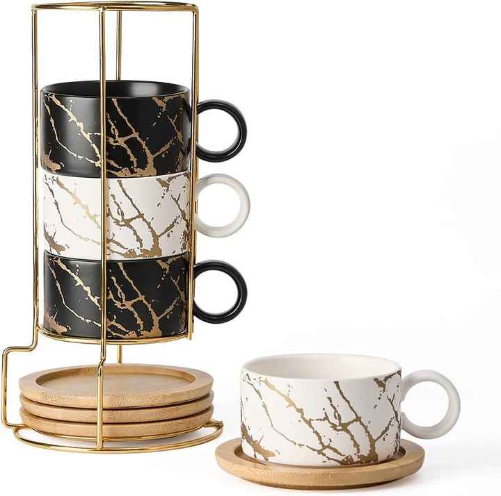 Racks Party Designer Coffee Mugs Porcelain Coffee Cups Set Coasters and ...