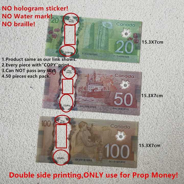 Matte Effect Transparent Movie Polymer Canadian Prop Money