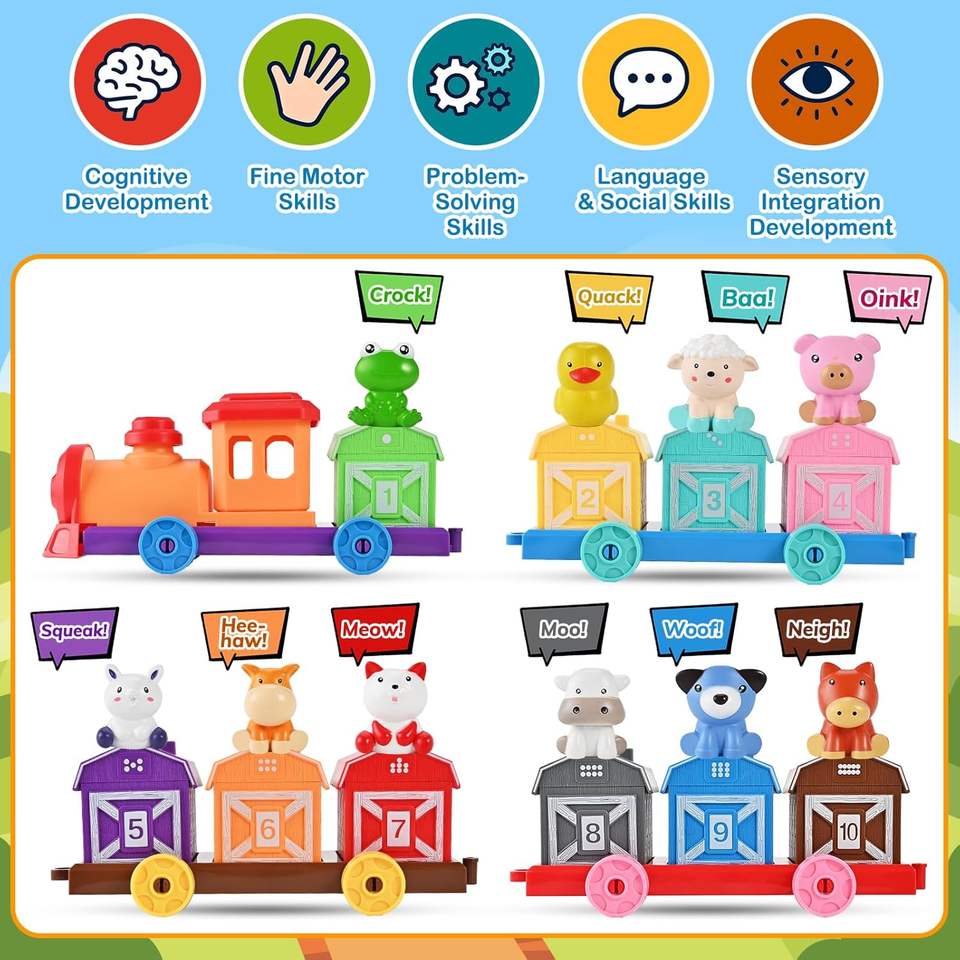 Farm Animal Train Set for Kids Counting Matching Sorting Montessori ...