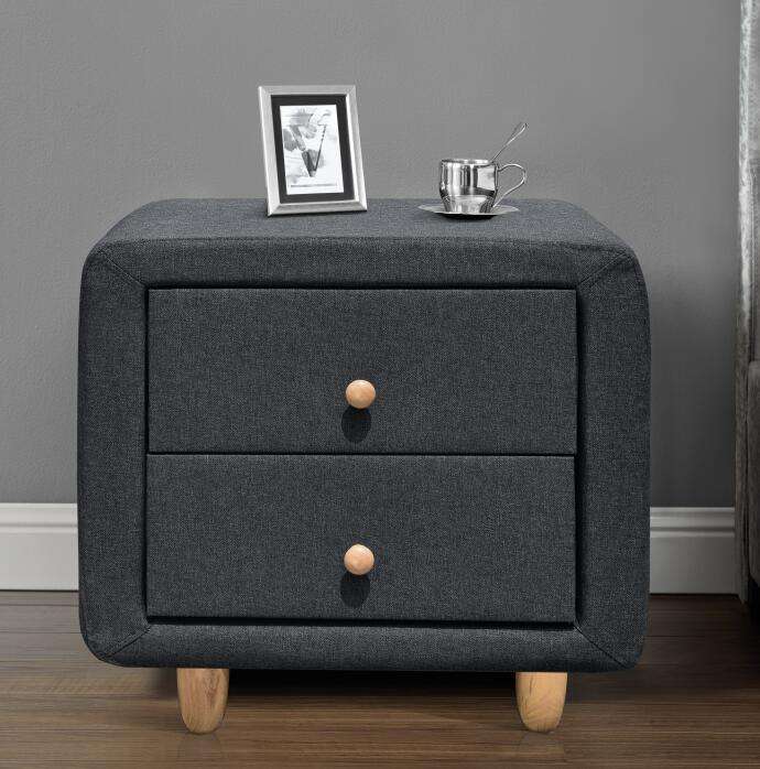 Modern Upholstered Bedside Table Nightstand 2 Drawers Dark Grey Linen ...