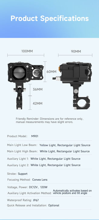 Alienrider M901 LED Spot Light - 12V, 120W, Quick Dismantle