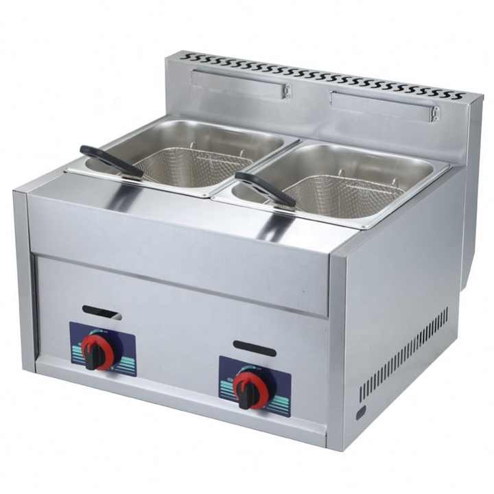 Premium Stainless Steel Commercial Table Top Gas Fryer with Double Deep ...