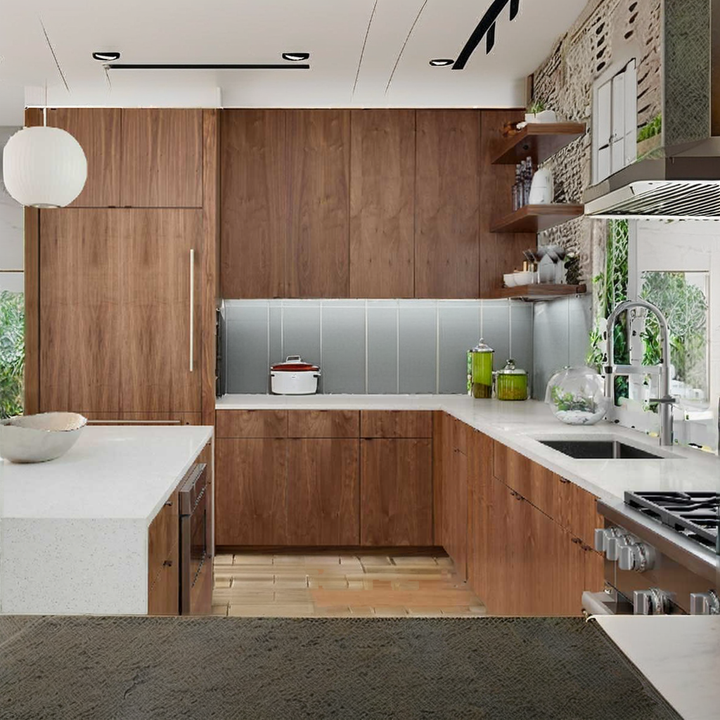 Modern Light Pine Solid Wood Flat Panel Kitchen Island Open Storage ...