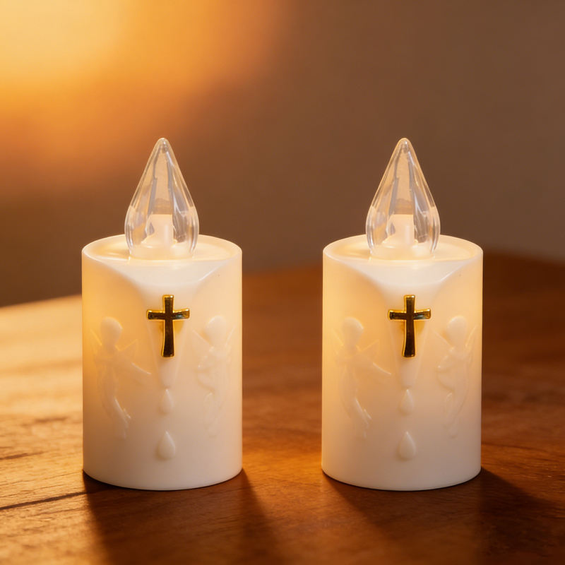 2026 New Christian Pillar LED Prayer Candles with Cross & Angel Design ...