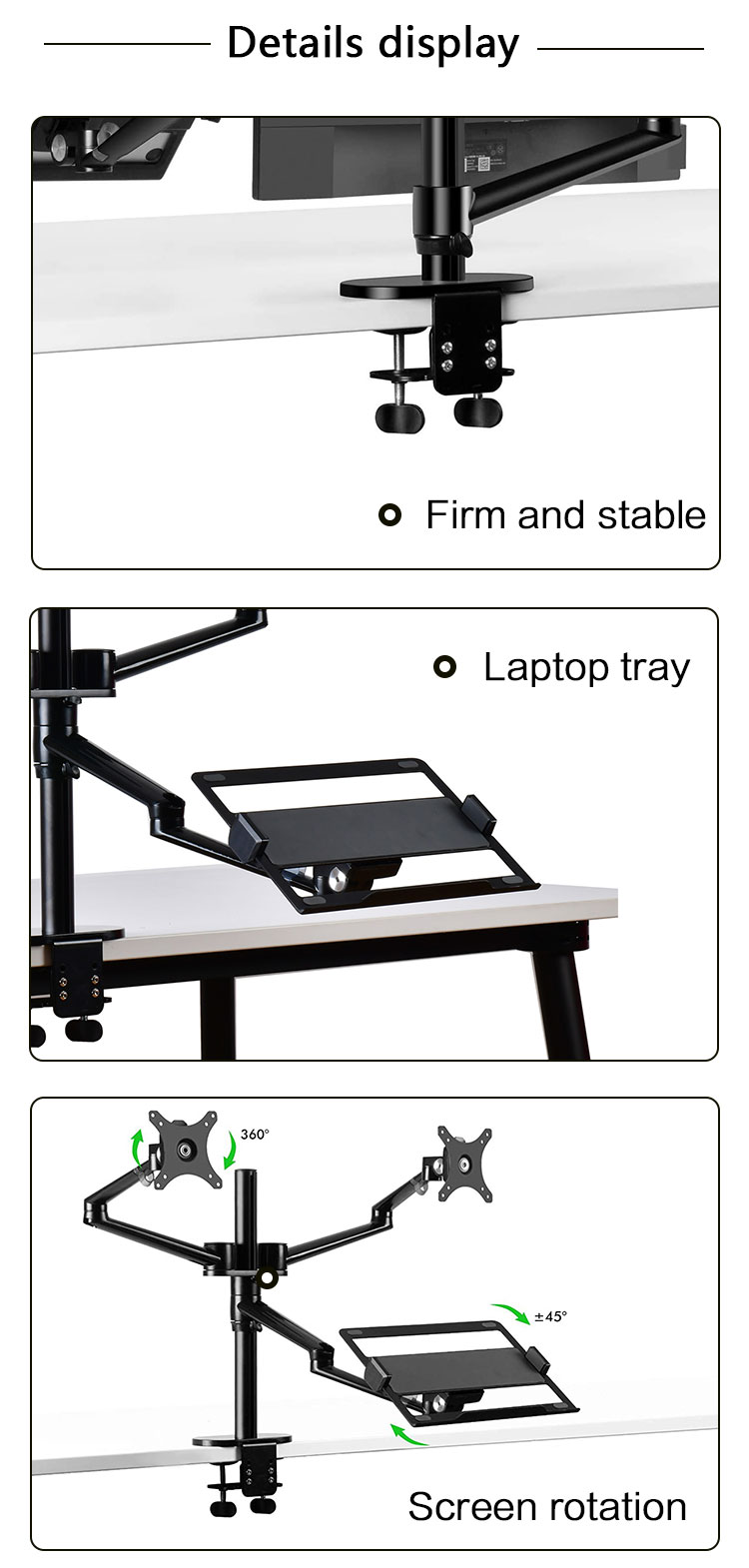 Aluminum Dual Monitor Arm Desktop Mount Laptop Tray Stand for 32Inch S ...