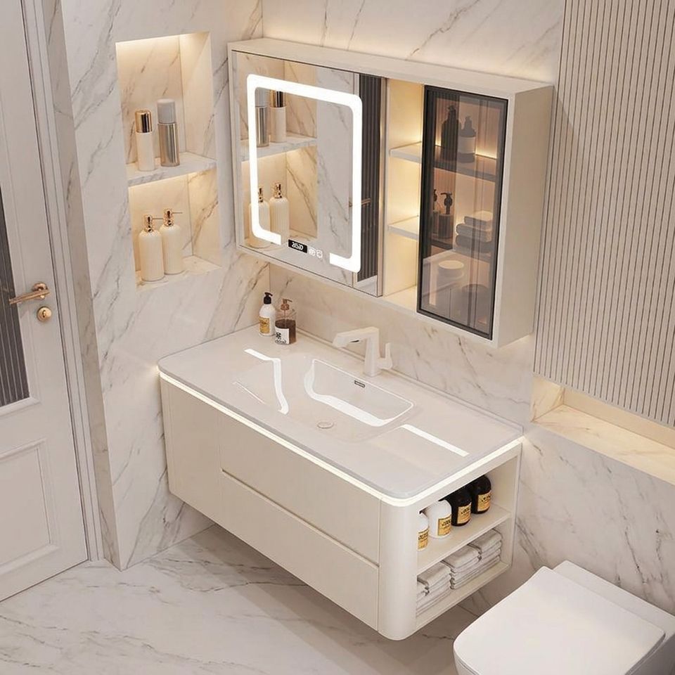 Modern Bathroom Vanity Set with Solid Wood Cabinet and Integrated Sink ...