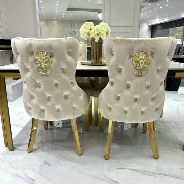 Modern Button Tufted Dining Chairs with Lion Knocker Stainless Steel Legs for Kitchen Dining Living Room Furniture