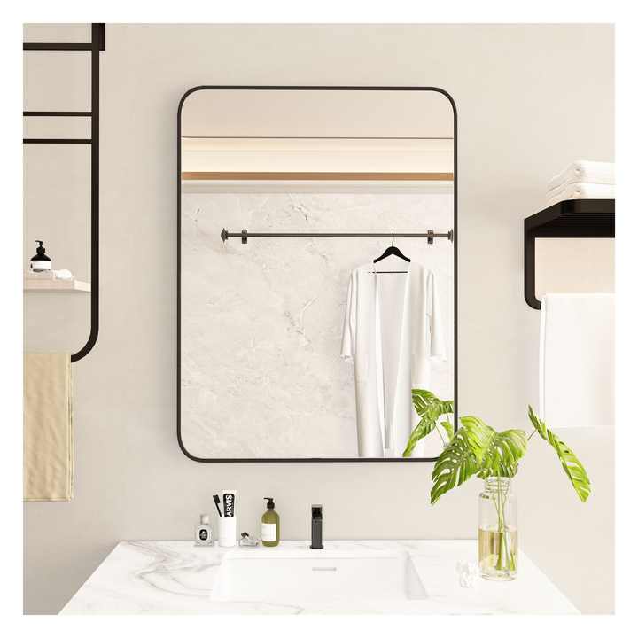 Washroom Mirror With Rounded Corners Hotel Square Aluminum Alloy Frame ...