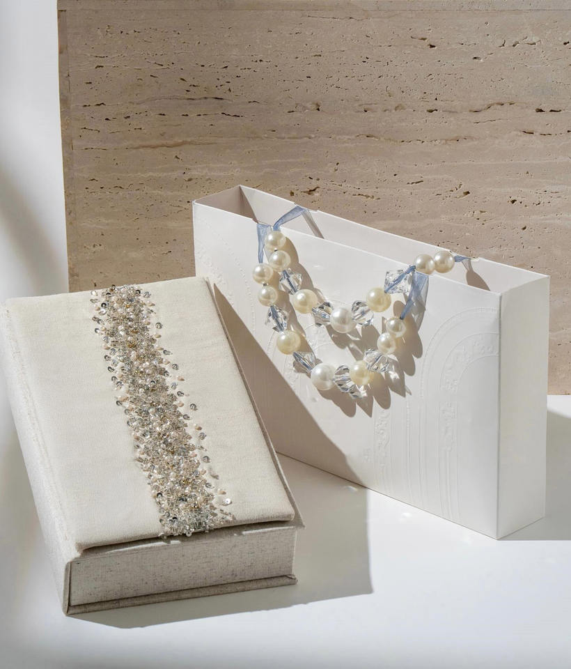 Hand Sequin Embroidery Bracelet Box Custom Fabric Keepsake Pearl ...