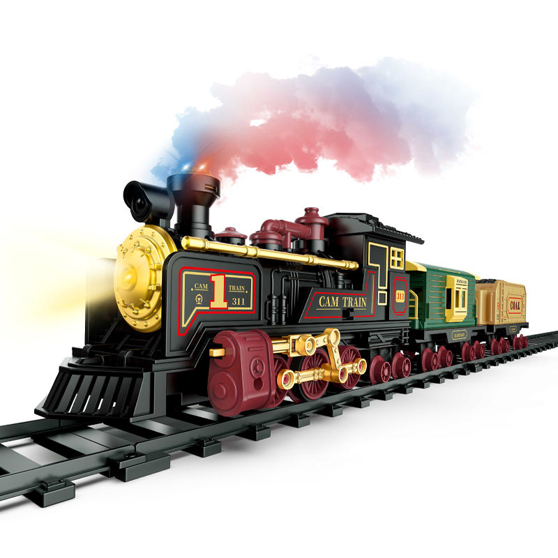 B/O Mist Spray Kids Electric Retro Slot Rail Train Track Set Toy with ...