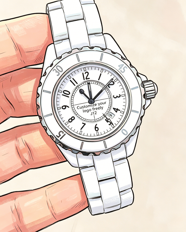 White Customizable Logo Braided Strap Watch Rectangle Case Alloy Band ...
