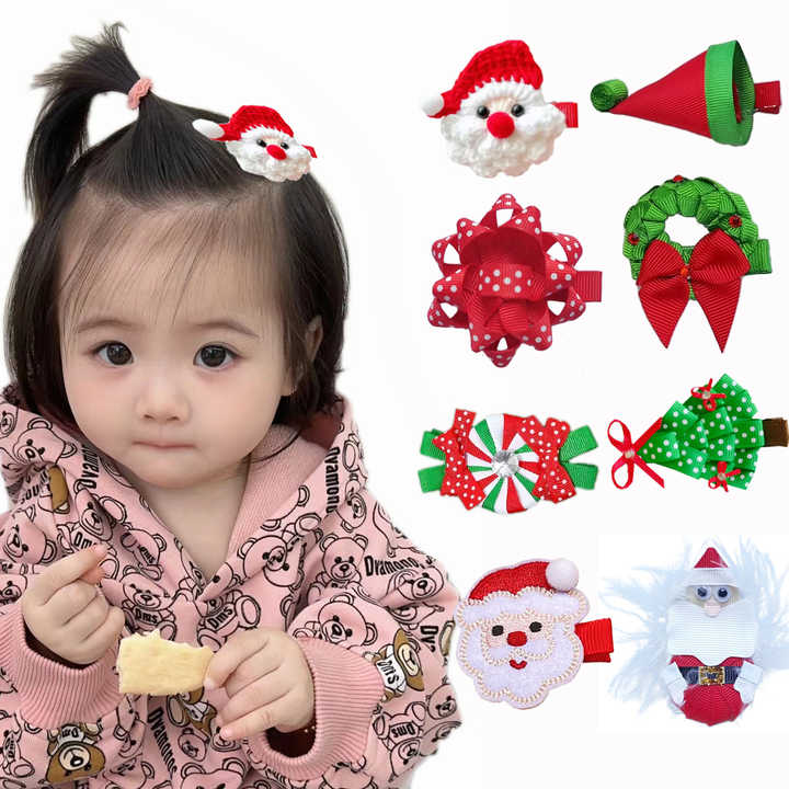 Mini Hairpin Cute Santa Xmas Hair Bows for Girls Kids Hair Accessories ...