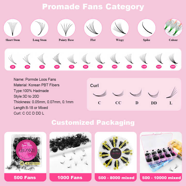 Abonnie Custom Log 4D 6D Promade Fan Eyelashes 20D Pointy Base Premade ...