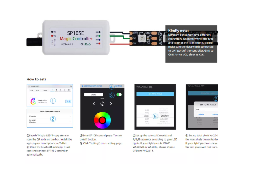 SP105E Magic control 2048 Pixels smart led pixel addressable light ...