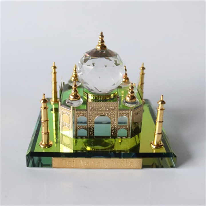 Gold Plated Crystal Glass Taj Mahal Model - Souvenir Gift