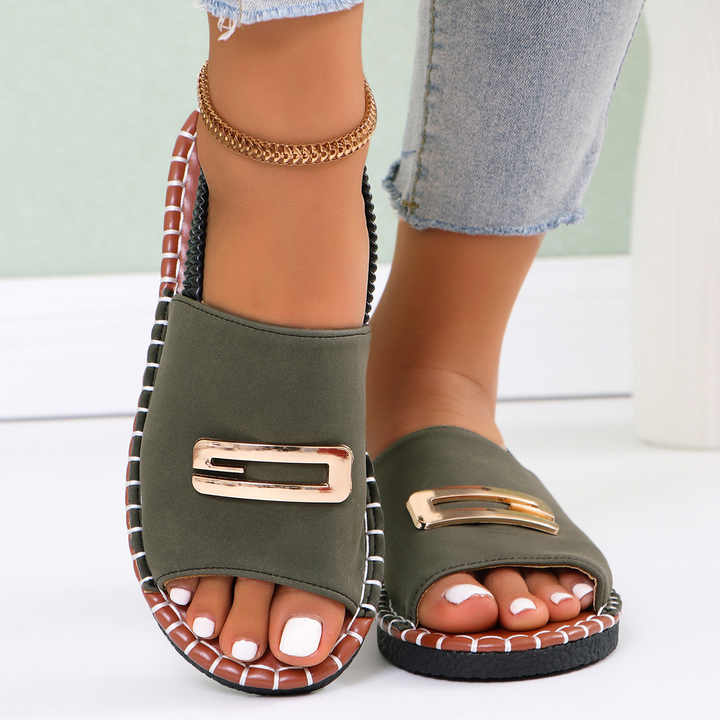 Luxury Design Open Toe Slip on Women's Sandals Summer PU Leather Buckle ...