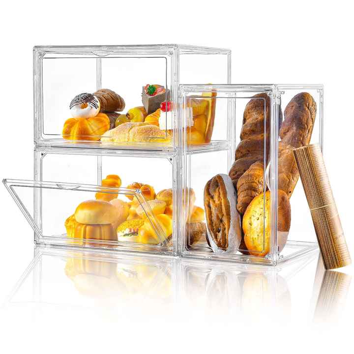 3 Pack Bread Box, Stackable Bread Storage Container, Large Bread ...