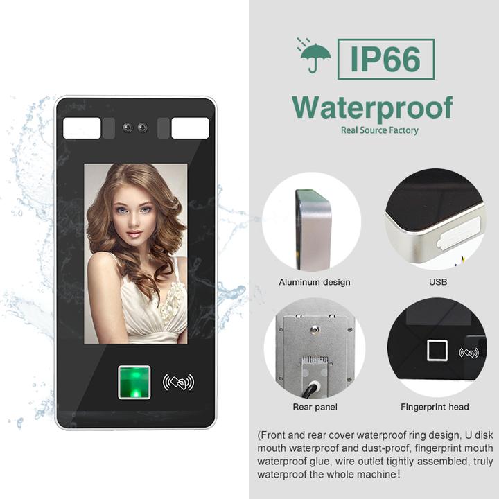 5inch IP65 Visible Light QR Code facial recognition Access Control Time Recording Device ...