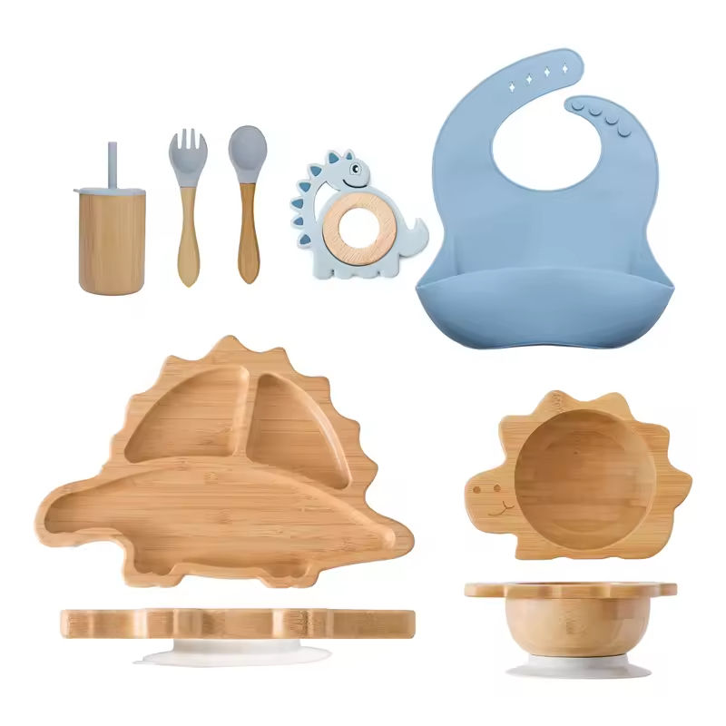 Bamboo Wooden Dinosaur Dinner Plate Children Tableware Tool Baby ...
