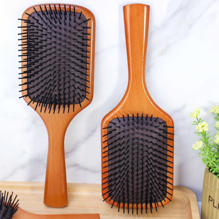 Natural Wooden Square Paddle Hair Brush With Air Ventilation Hole ...