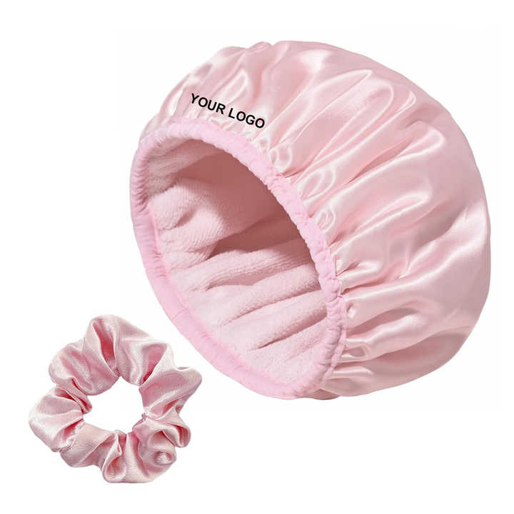 Adjustable Three-Layer Terry Cloth Lined Satin Reusable Shower Cap ...