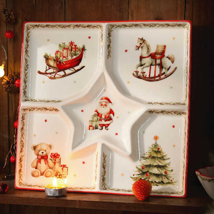 Luxury Red Color Rim Santa Claus Decal Decorative Star Shape Tableware ...