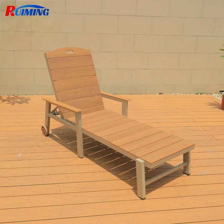 Modern HDPE Artificial Wood Chaise Lounge Chair with Armrest for ...