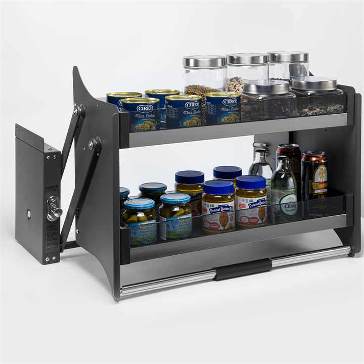 Adjustable Lift Elevator Shelf Drawer Luxury Aluminum Pantry Stainless ...
