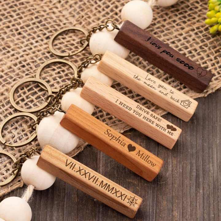 Personalized Walnut Wood Bar Keychains - Durable & Stylish
