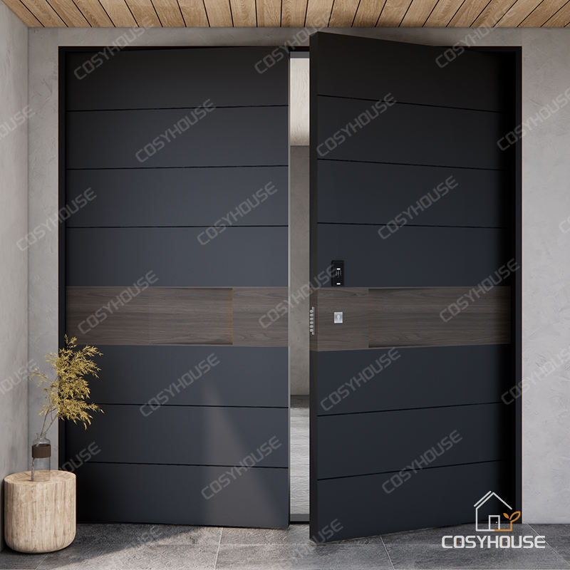 Italian Standard Wood Texture Design Steel Double Doors Exterior Steel ...