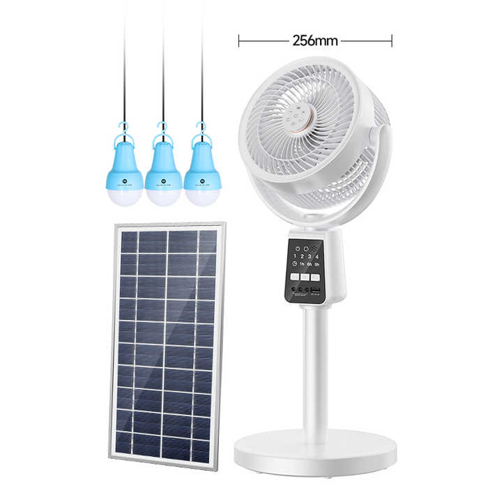 Solar Panel Rechargeable Standing Fan Pedestal Fan with Bulbs LED Light ...