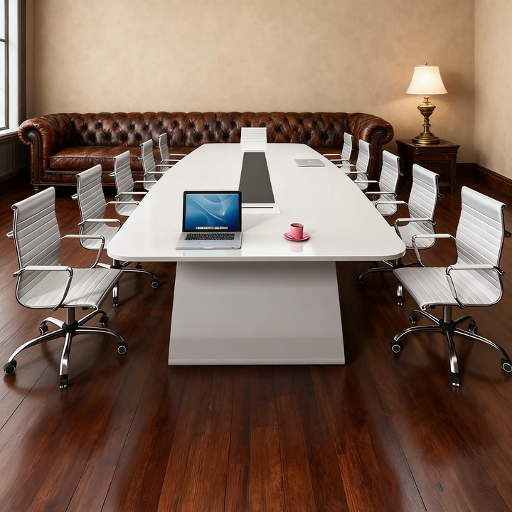 White Long Large Office Conference Table Elegant Meeting Room Furniture ...